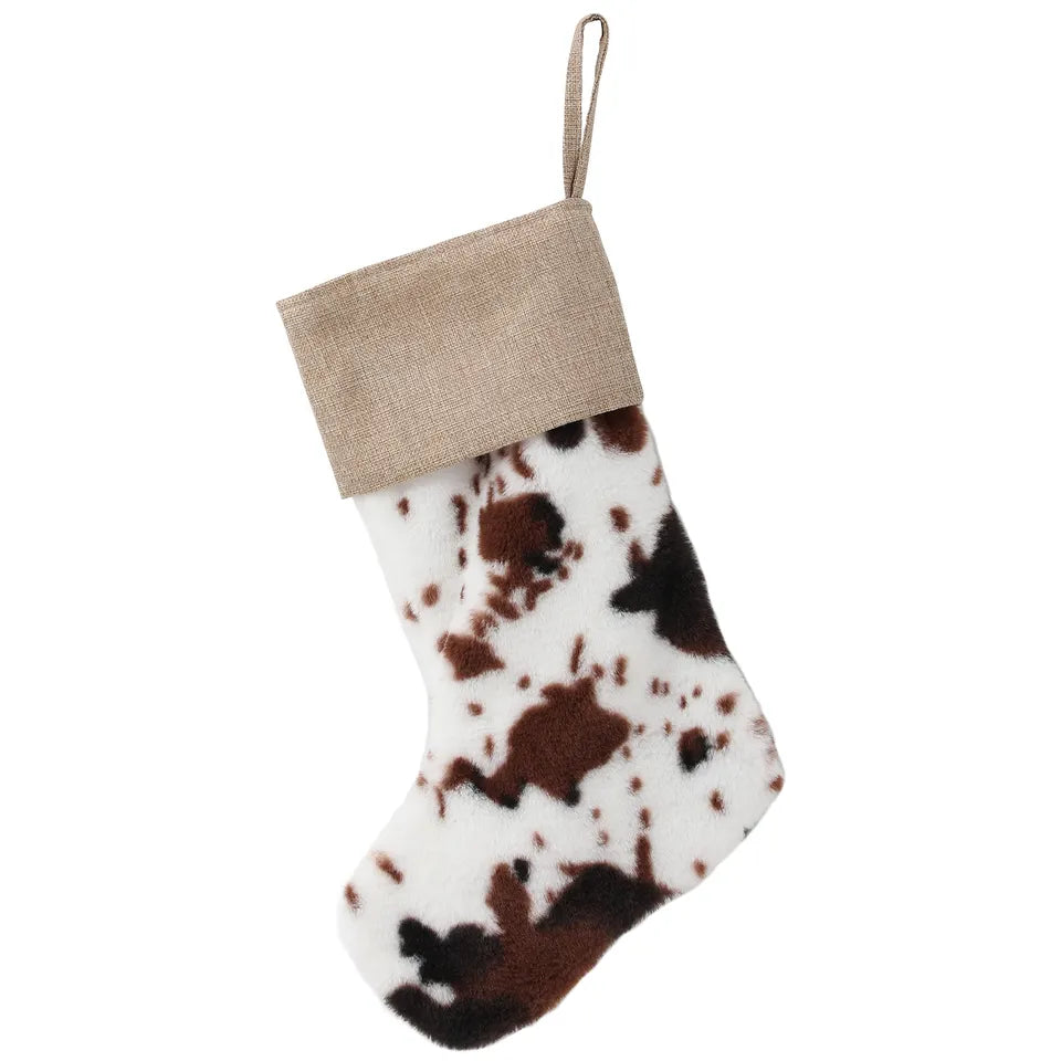 Cow Print Christmas Stocking with Burlap Cuff - Ready to Ship – Shy ...