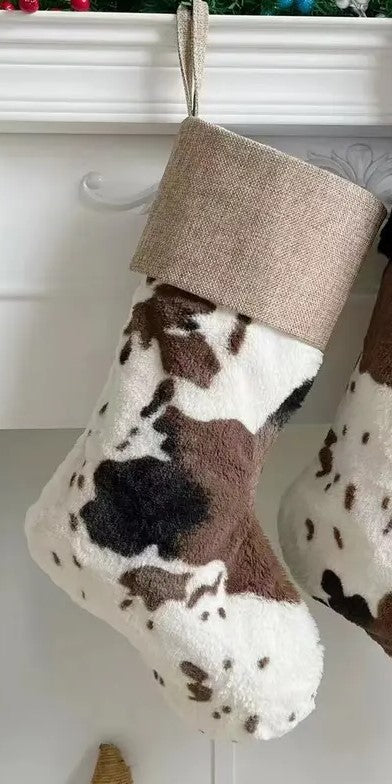 10 Cow Print Burlap Cuff Christmas Stocking – Shy Screen Print Transfers