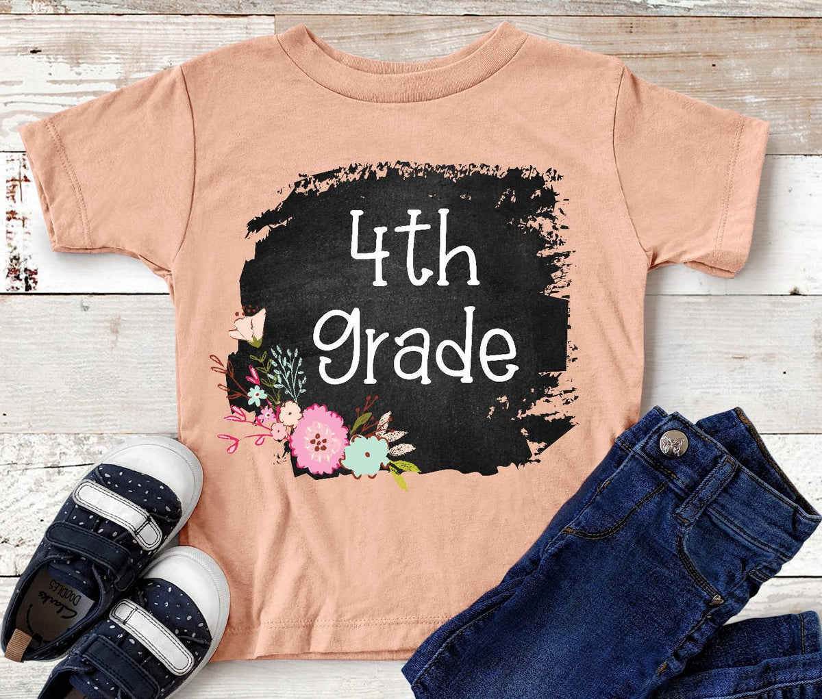 4th Grade Floral Chalkboard Back To School Screen Print Transfer Youth ...