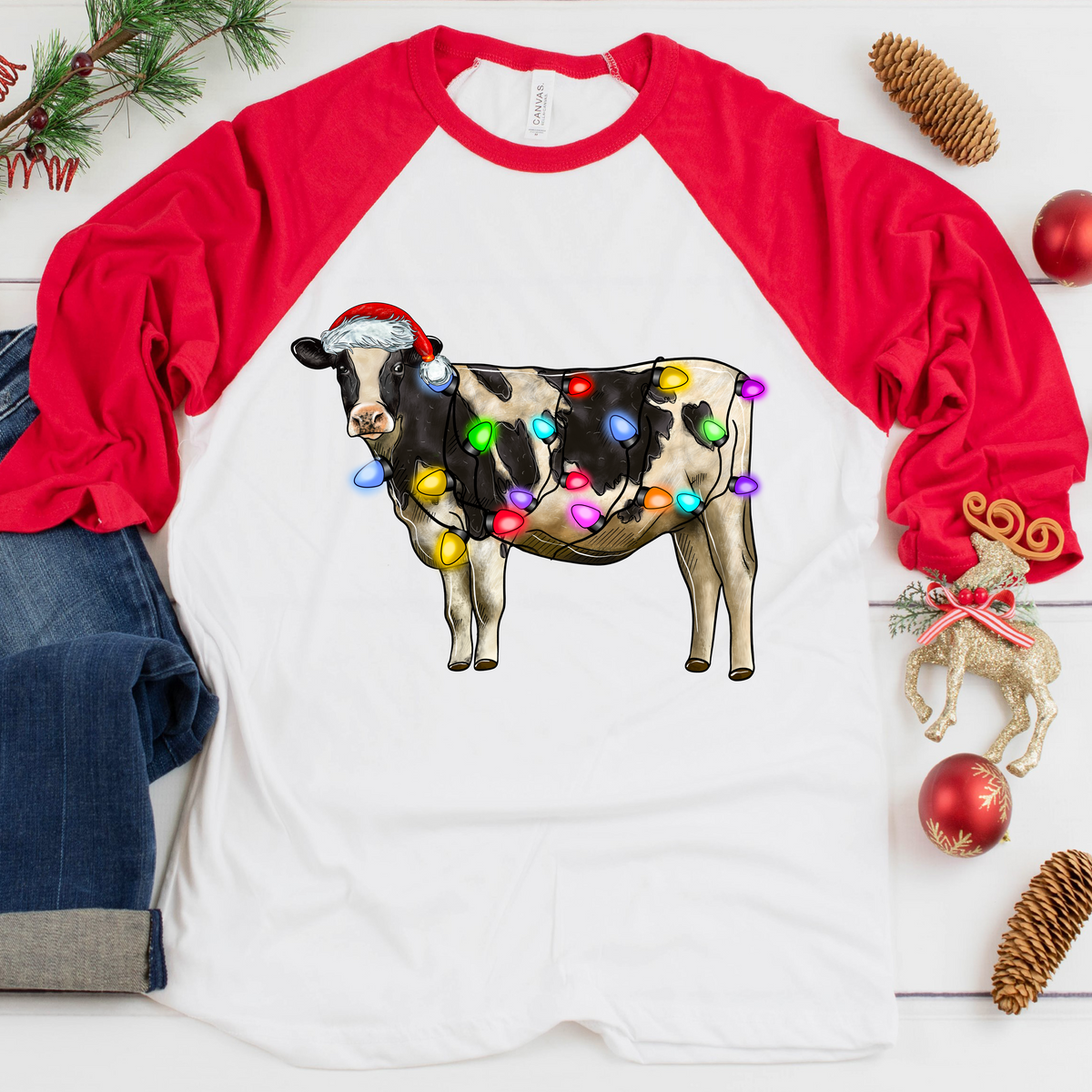 Christmas Cow with Lights Direct to Film Transfer - 10 - 14 Days Until ...