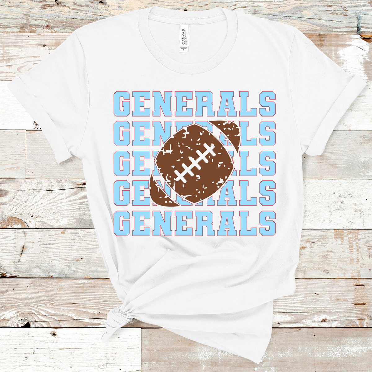 Generals Stacked Mascot Football Columbia Blue and Red Text Direct to ...