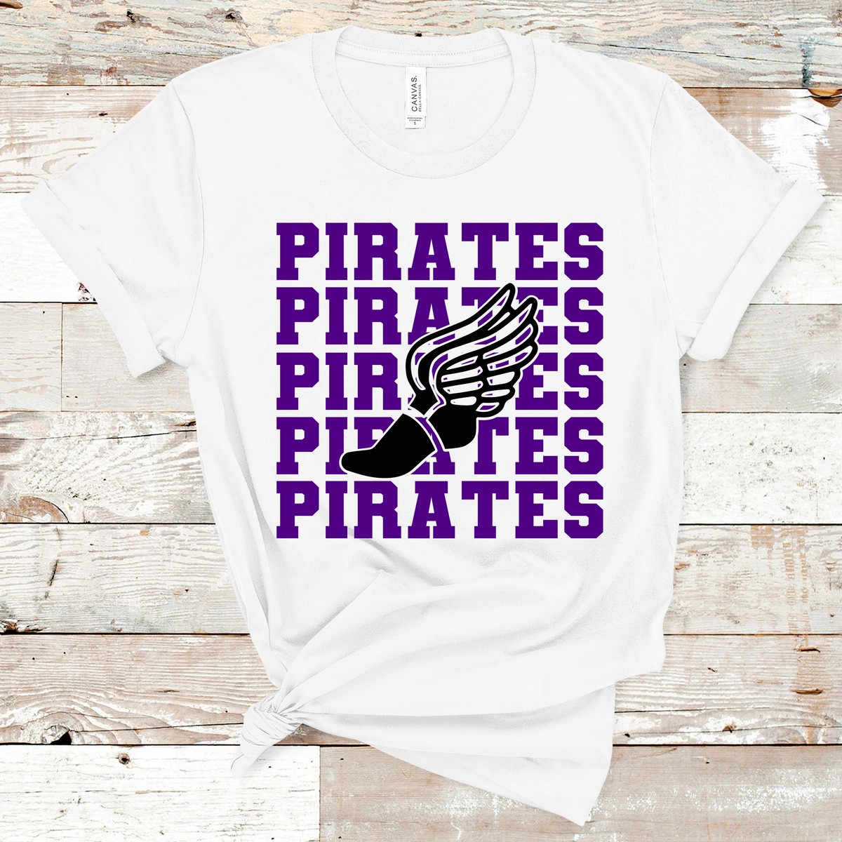 Pirates Stacked Mascot Purple Text Track and Field Adult Size Direct t ...