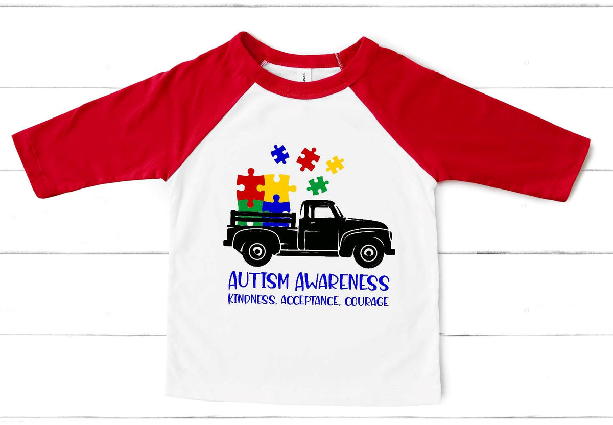Autism Awareness Truck with Puzzle Pieces Youth Size Screen Print Tran ...