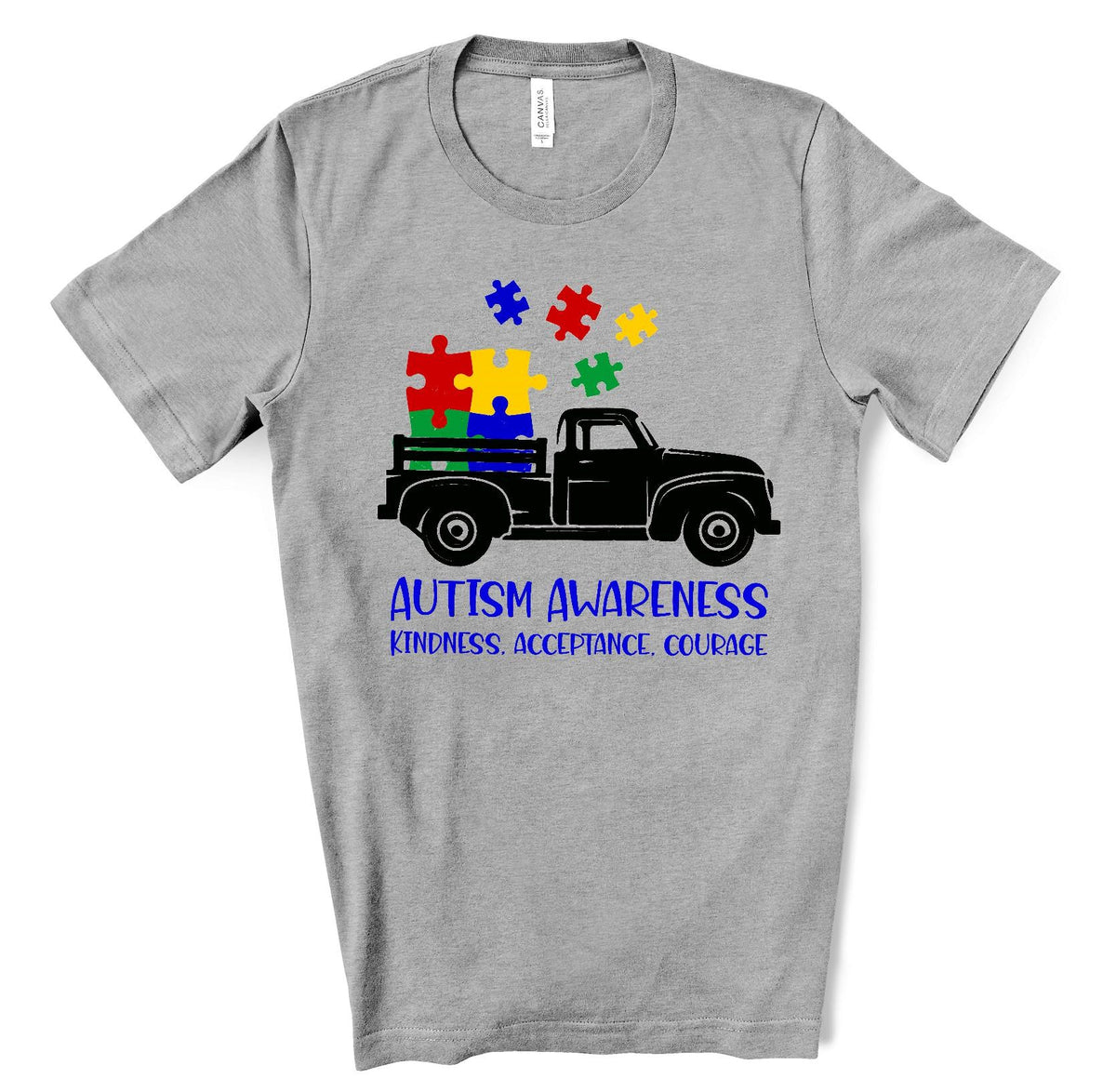 Autism Awareness Black Truck with Puzzle Pieces Adult Size Screen Prin ...