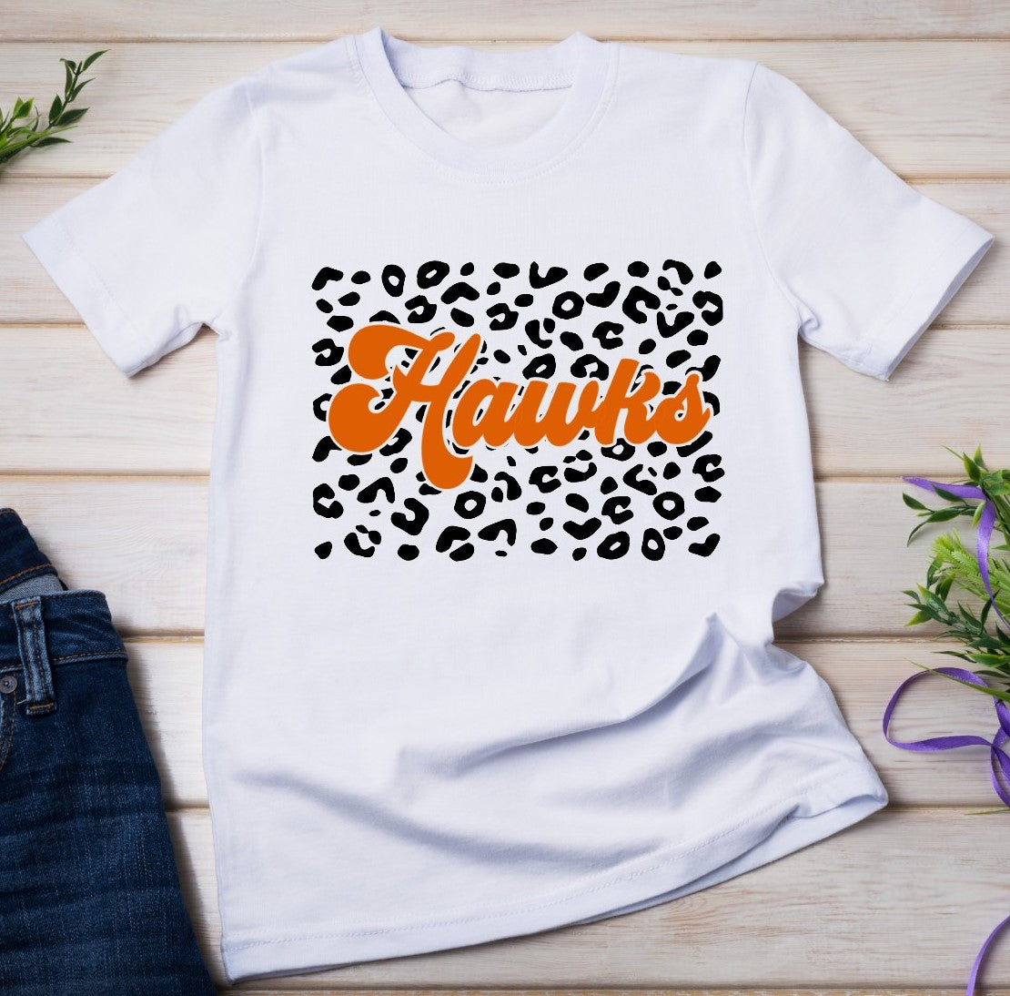 Hawks Mascot Orange with Leopard Print Adult Size Sublimation Transfer ...