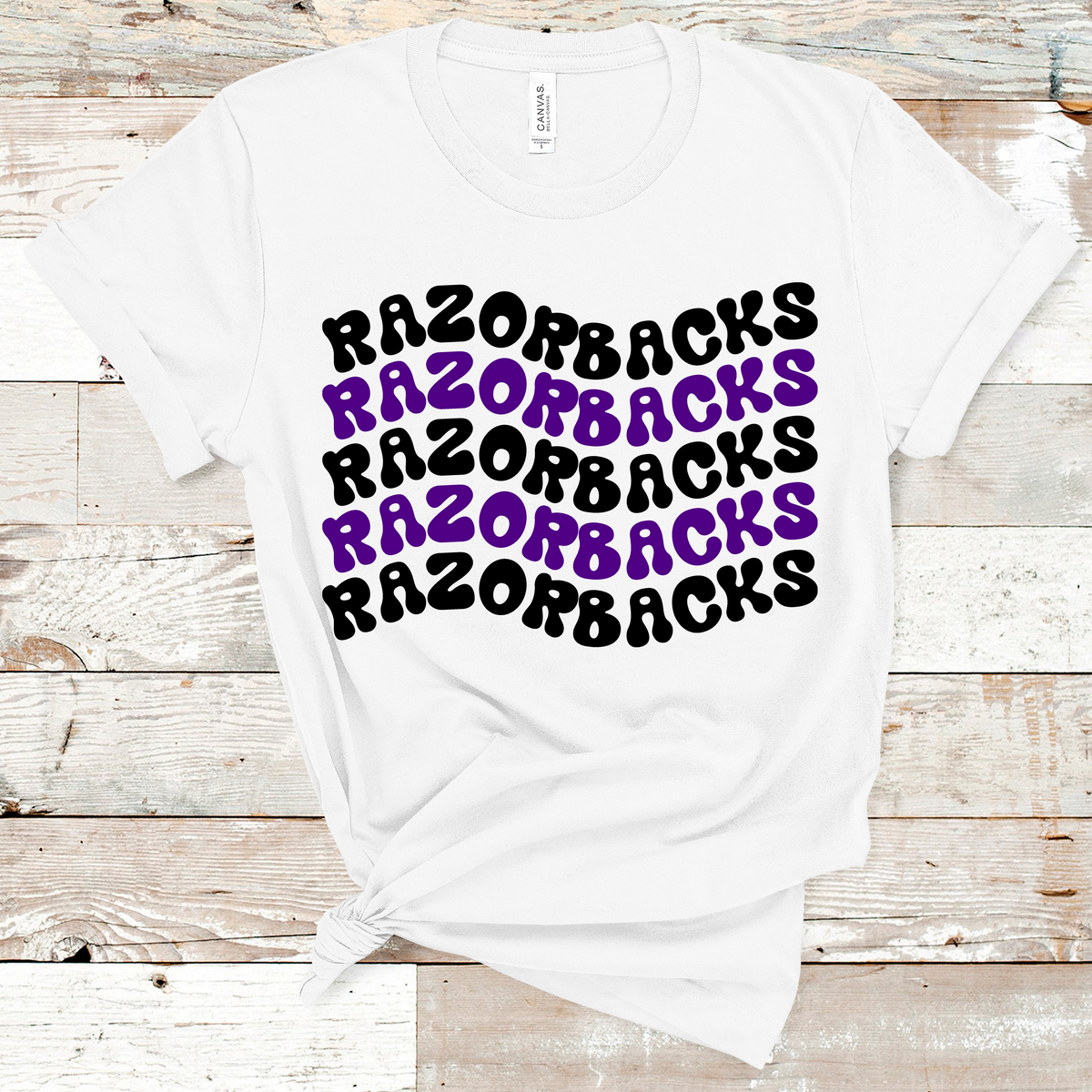 Razorbacks Wavy Retro Mascot Black and Purple Direct to Film Transfer ...