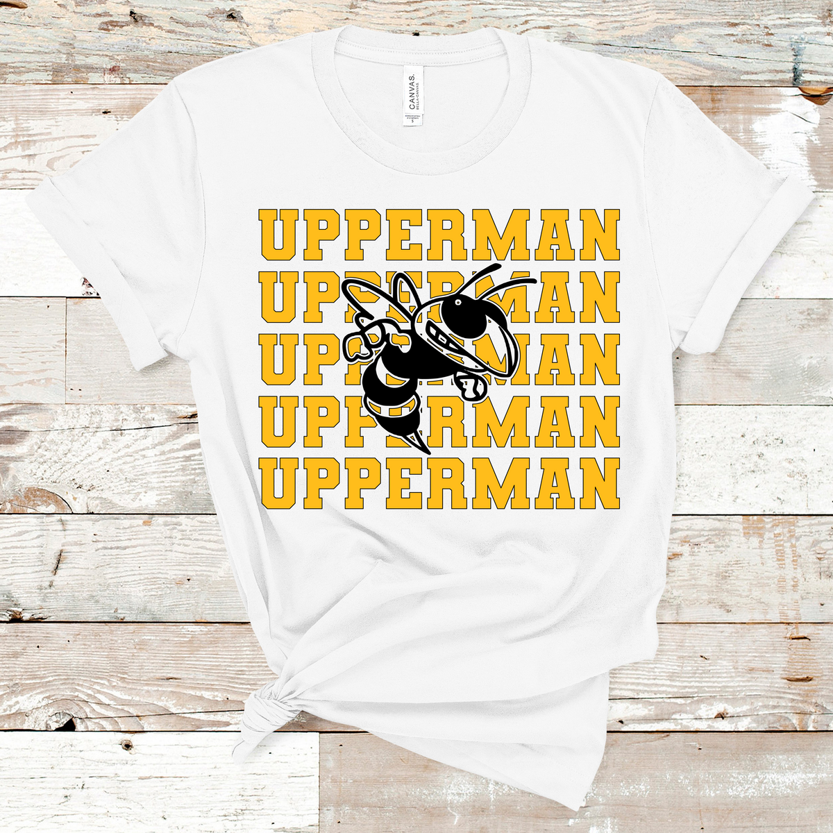 Upperman Stacked Mascot Gold and Black Text Direct to Film Transfer ...